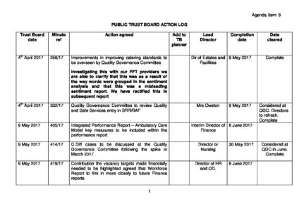Matters arising from the previous meeting/Action Log - United ...