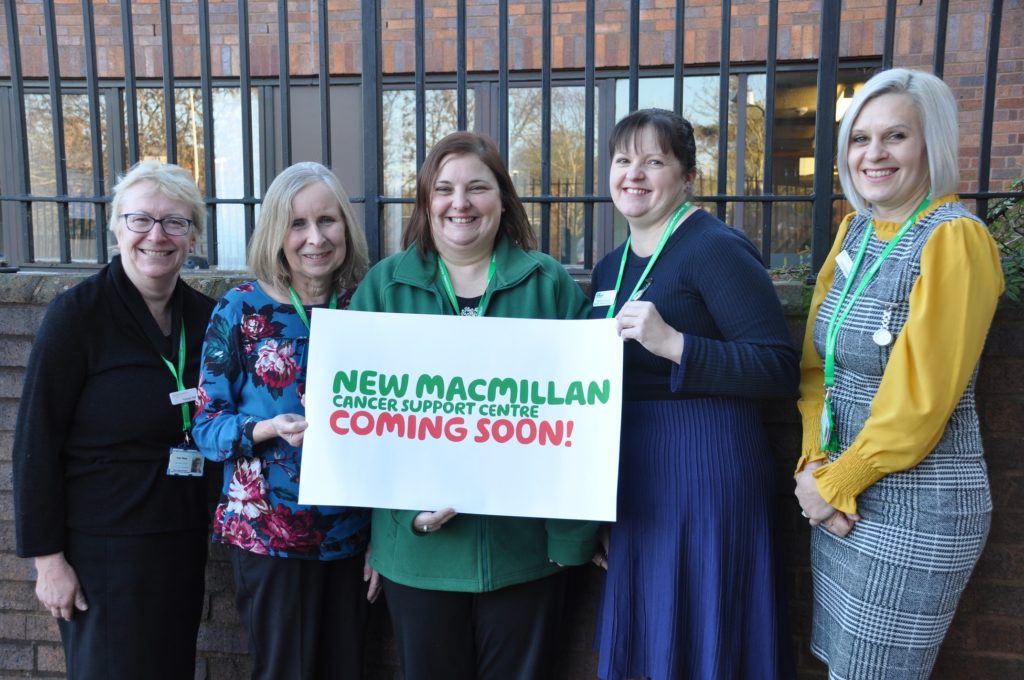 Macmillan Cancer support team with sign - United Lincolnshire Hospitals